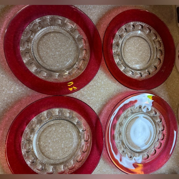 Dining | 4 Vintage Ruby Red Kings Crown Thumbprint Set Of Red Glass ...